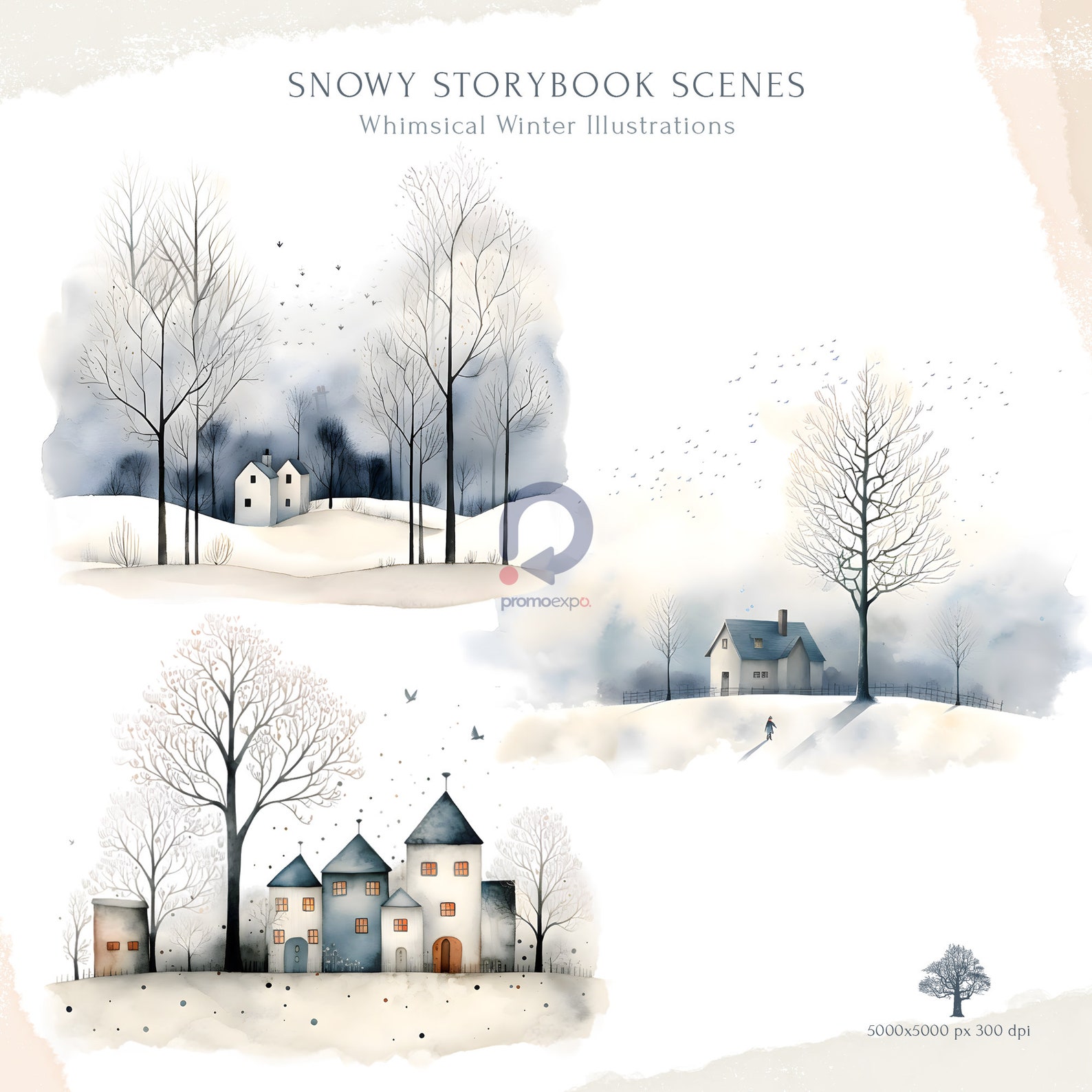 Snowy Storybook Scenes, Winter Forest Scenery, Christmas Scrapbook ...
