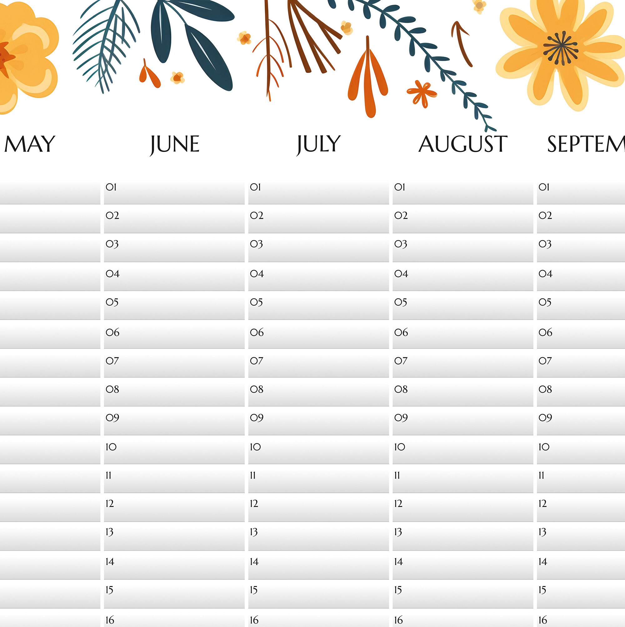 Boho Flowers Perpetual Birthday Calendar, Wall Perpetual Calendar ...