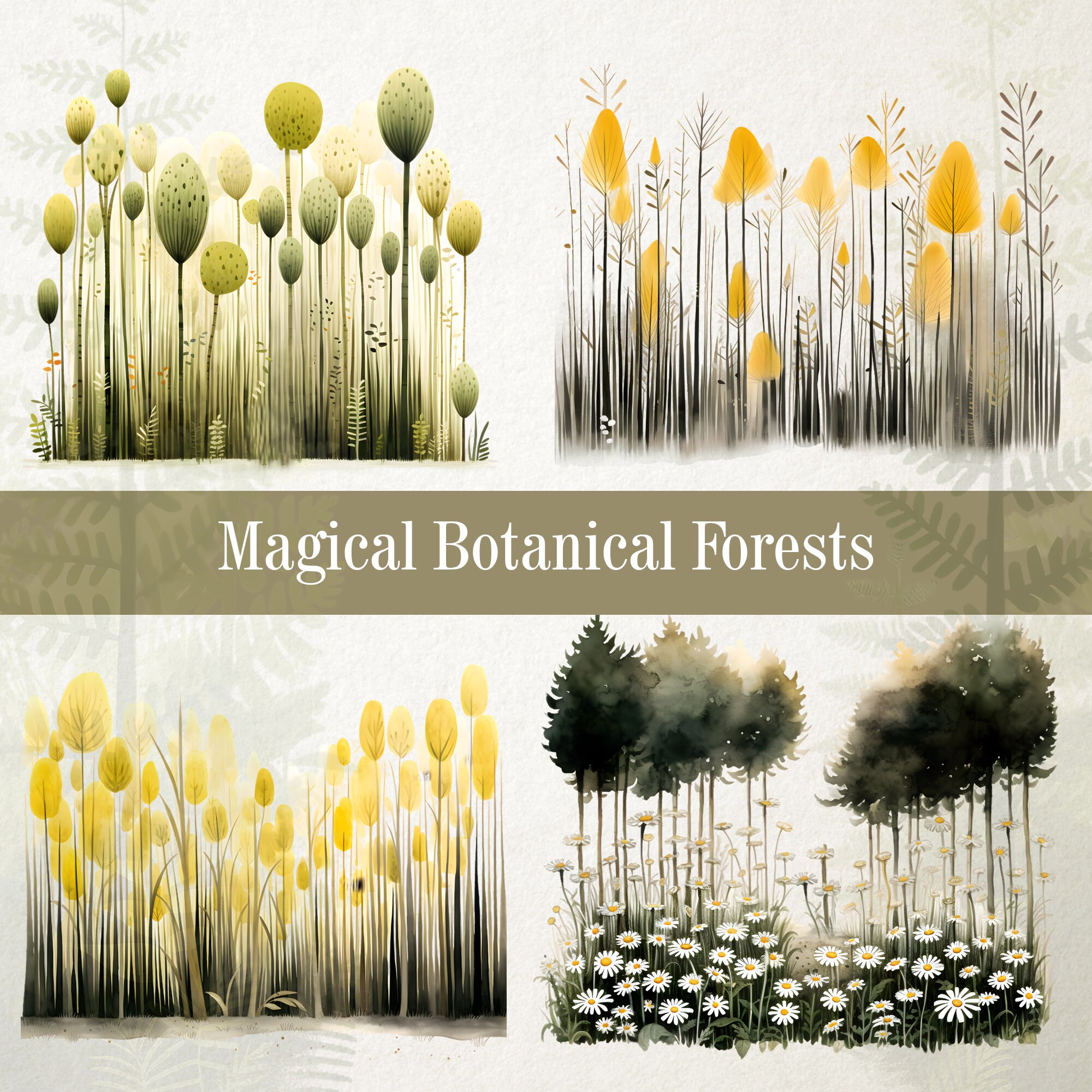Magical Botanical Forests Watercolor, Fennel, Chamomile, Lemongrass ...