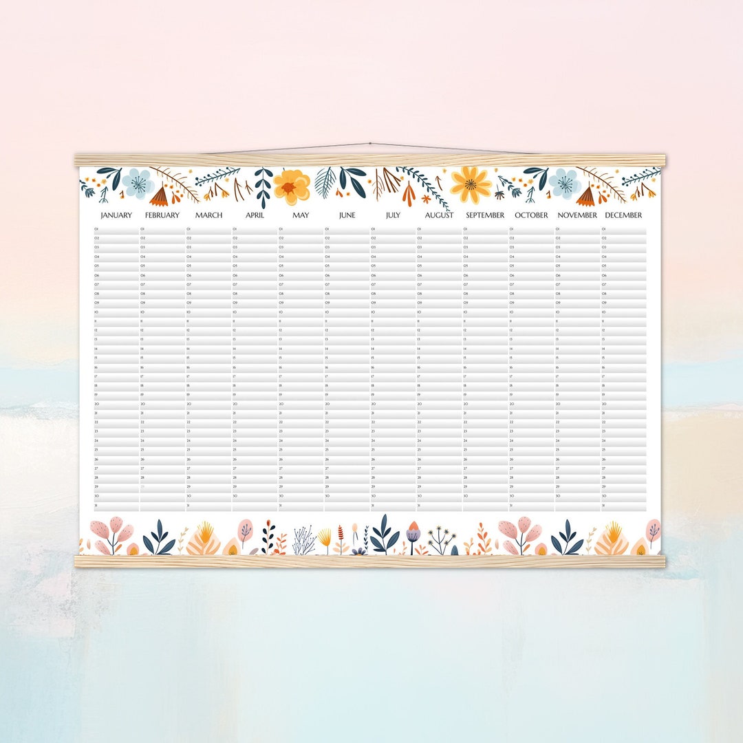 Boho Flowers Perpetual Birthday Calendar, Wall Perpetual Calendar ...