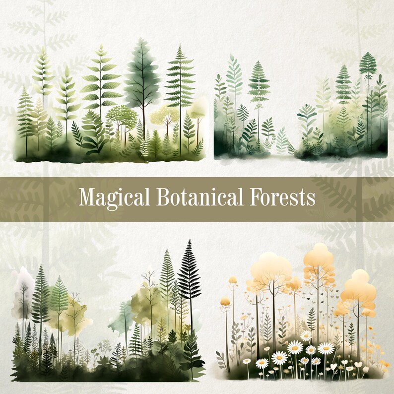 Magical Botanical Forests Watercolor, Fennel, Chamomile, Lemongrass ...