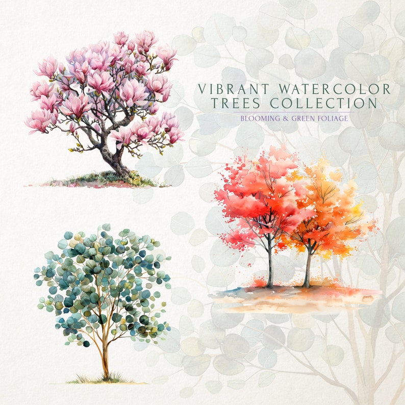 Vibrant Watercolor Trees Collection - Watercolor Forest - Spring Summer ...