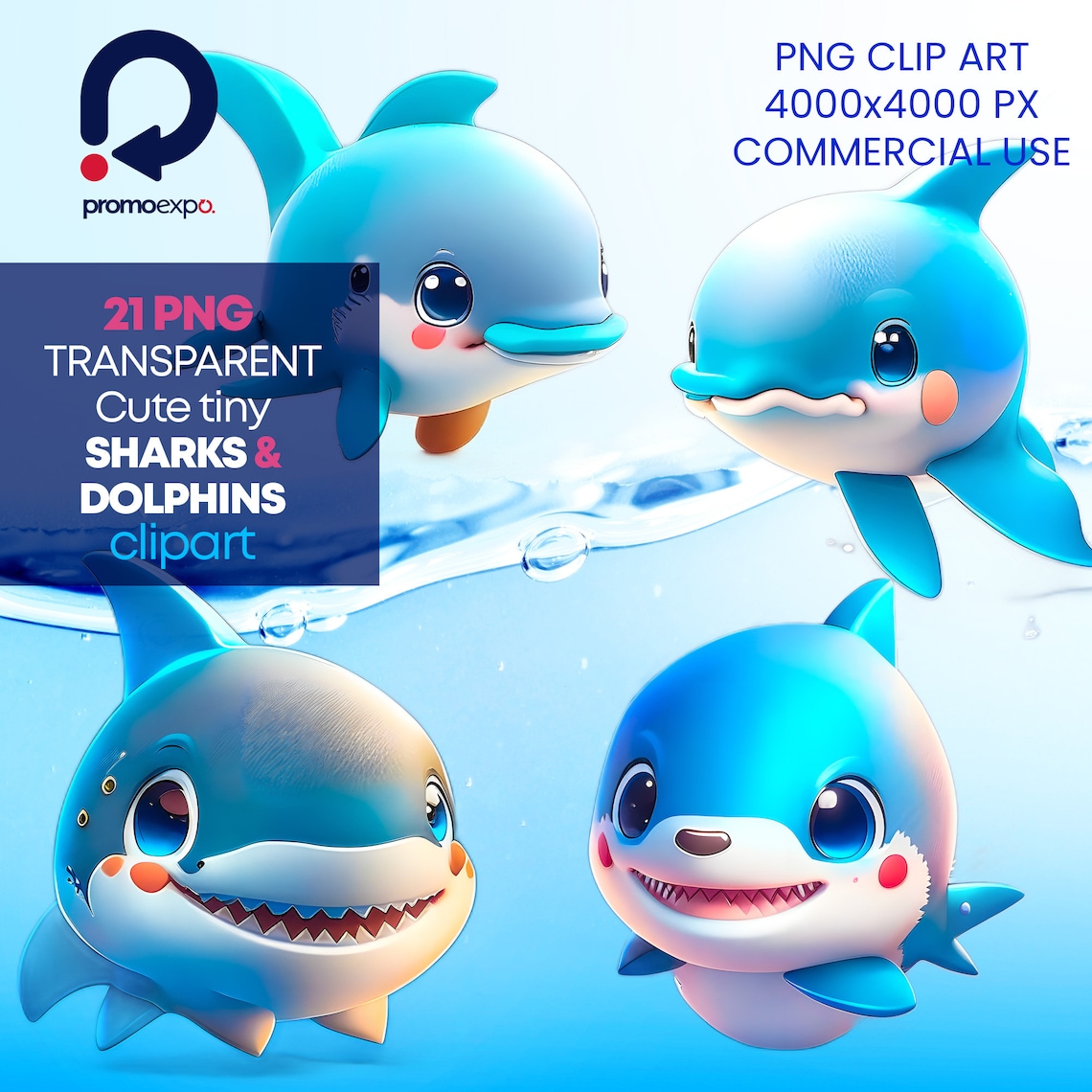 Cute Tiny Anime Sharks and Dolphins Clipart Adorable Shark - Etsy