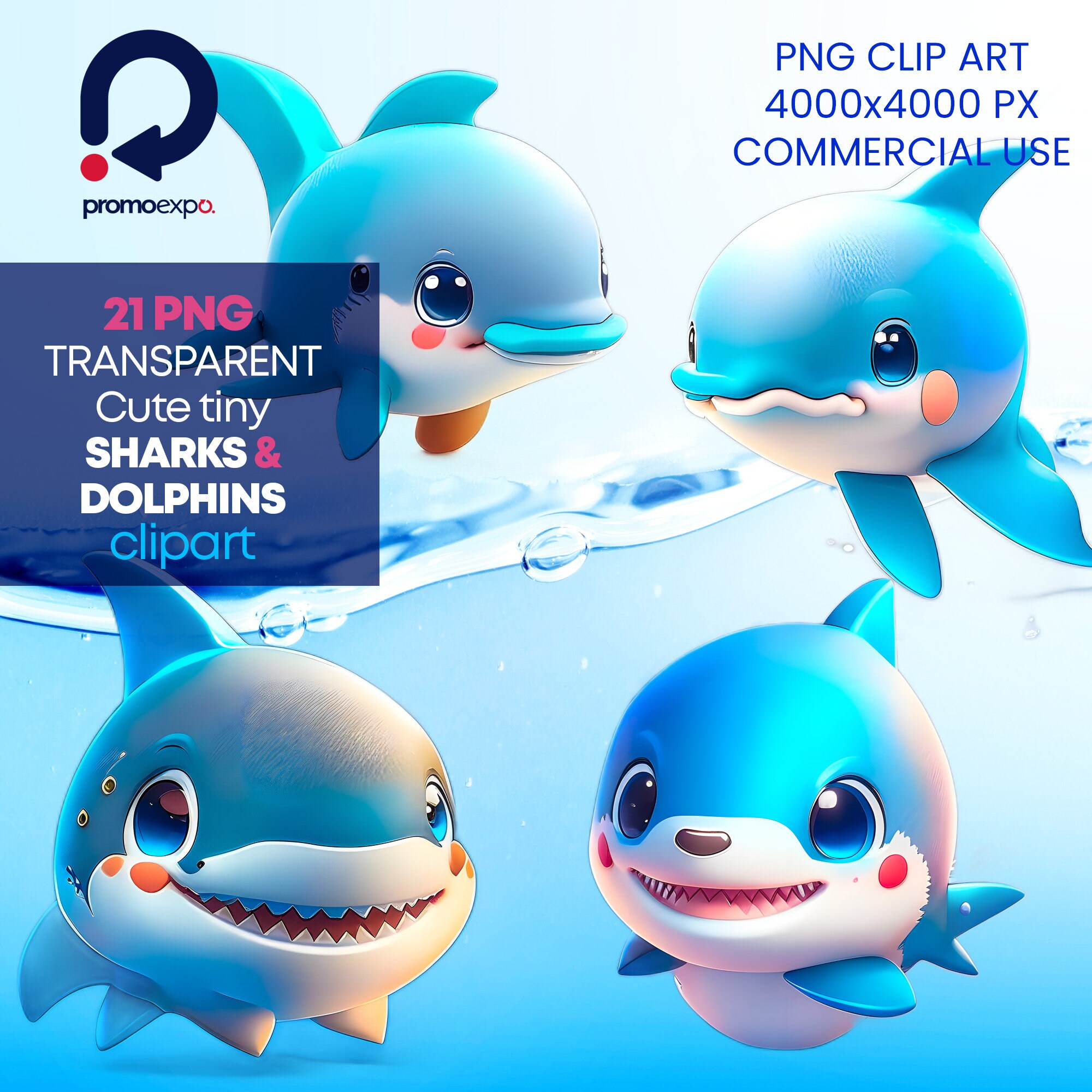 Cute Tiny Anime Sharks and Dolphins Clipart, Adorable, Shark Clipart ...