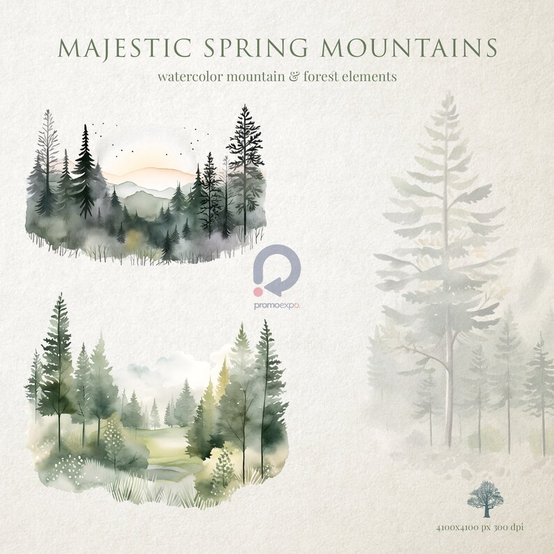 Majestic Spring Mountains - Watercolor Landscape Forest, Peaks Serene ...