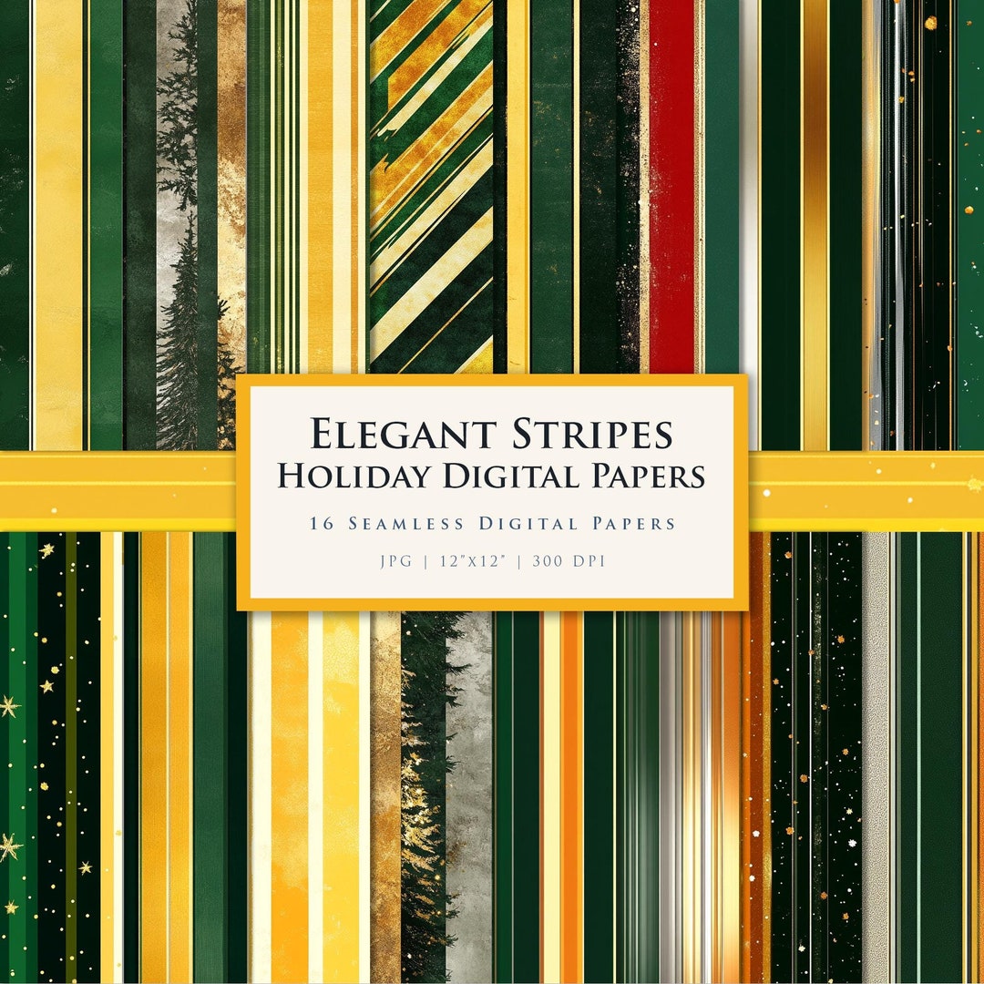 Elegant Holiday Stripes Digital Paper: Green, Gold, Silver, Red ...