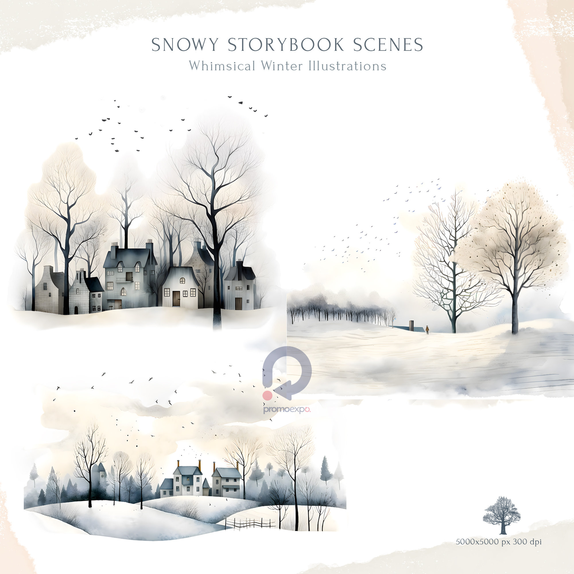 Snowy Storybook Scenes, Winter Forest Scenery, Christmas Scrapbook ...