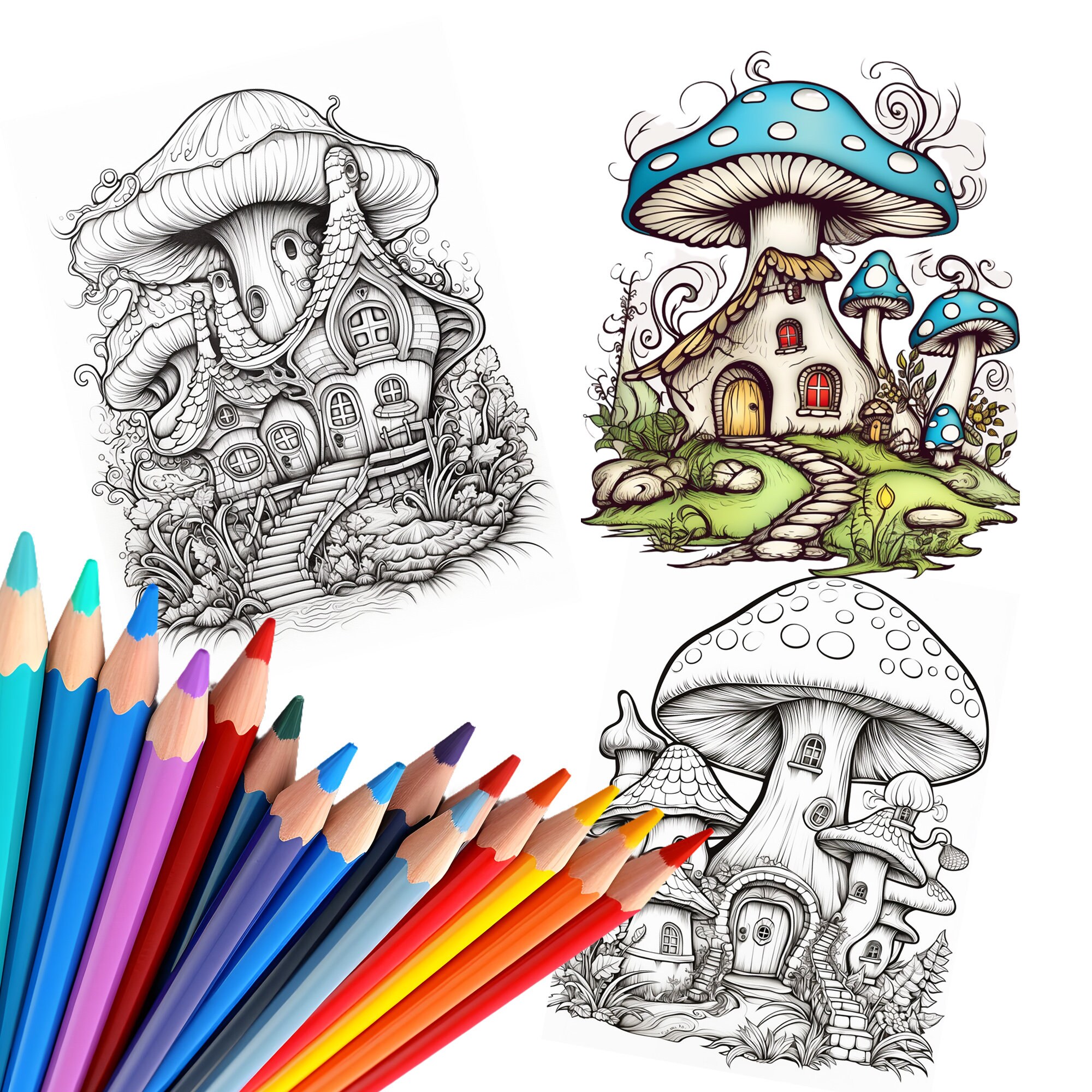 Whimsical Mushroom House Coloring Pages for Children 23 Coloring Pages ...