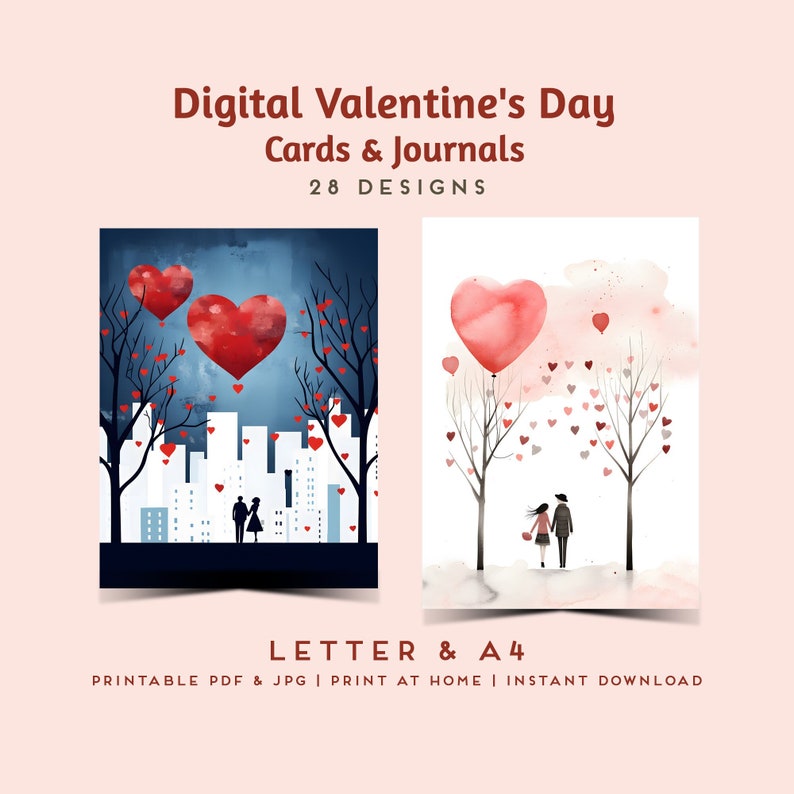Digital Valentine's Day Cards & Journals - Printable Love Notes for A4 ...