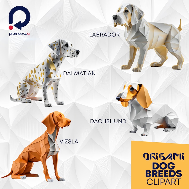 Origami Dog Breeds Clipart, Paper Craft Puppy Designs (digital Download ...
