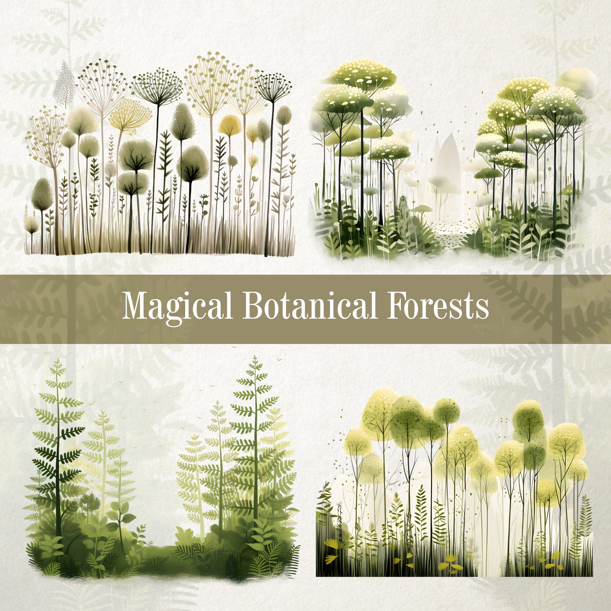 Magical Botanical Forests Watercolor, Fennel, Chamomile, Lemongrass ...