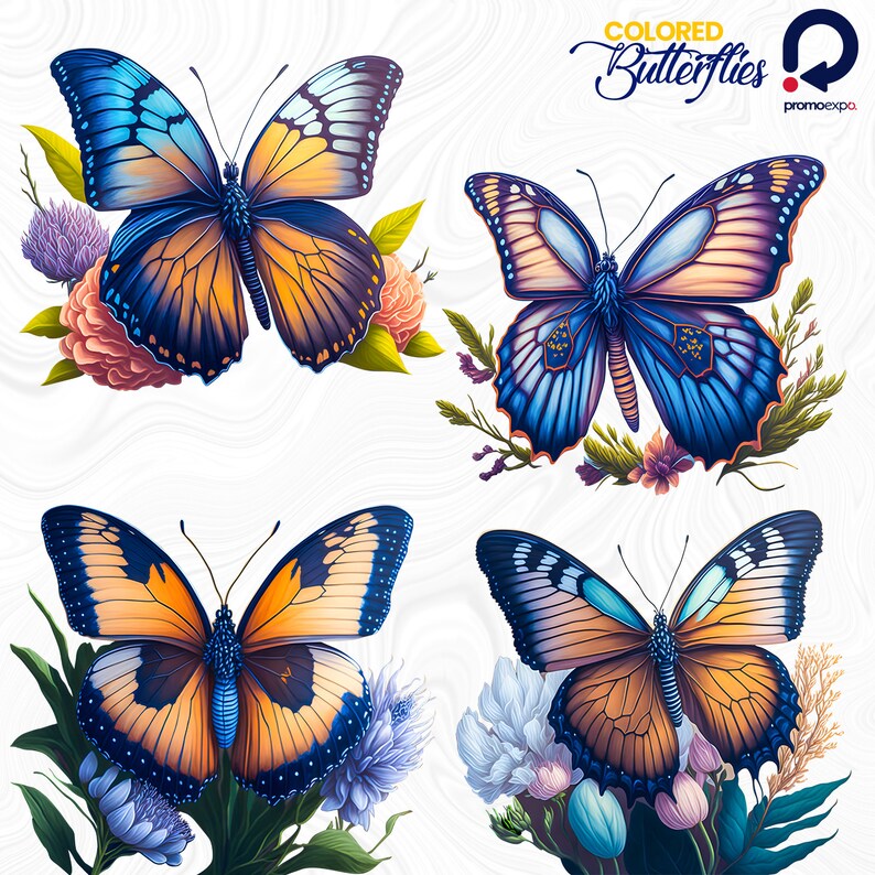 Vivid Butterfly PNG Clipart: Lush Floral Design (digital Download) - Etsy