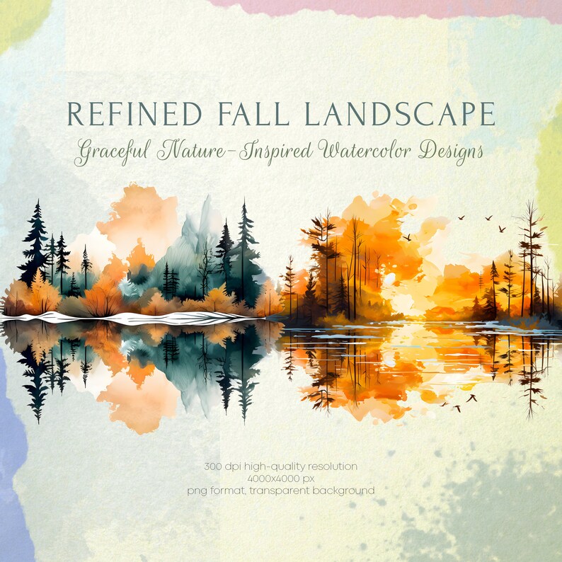 Watercolor Fall Landscape Clipart: Autumn Forest PNG (digital Download ...