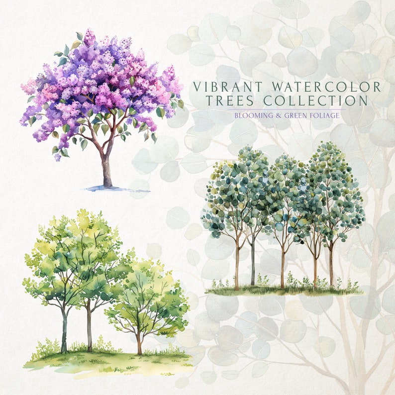 Vibrant Watercolor Trees Collection - Watercolor Forest - Spring Summer ...