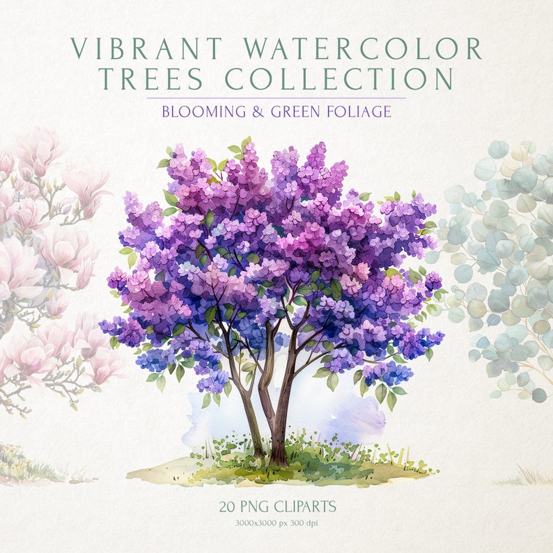 Vibrant Watercolor Trees Collection - Watercolor Forest - Spring Summer ...