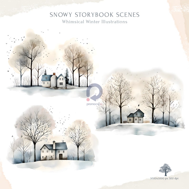 Snowy Storybook Scenes, Winter Forest Scenery, Christmas Scrapbook ...