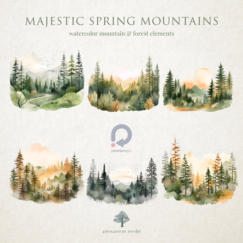 Majestic Spring Mountains - Watercolor Landscape Forest, Peaks Serene ...