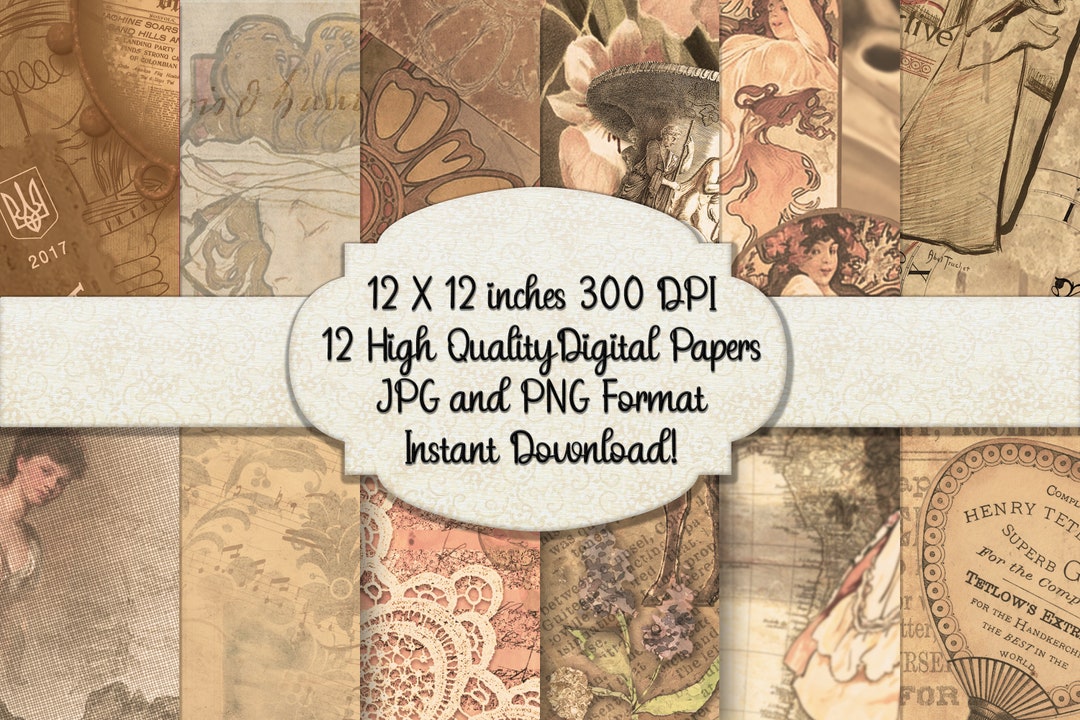 Vintage Antique Digital Paper Set: 12"x12" JPG & PNG (digital Download ...