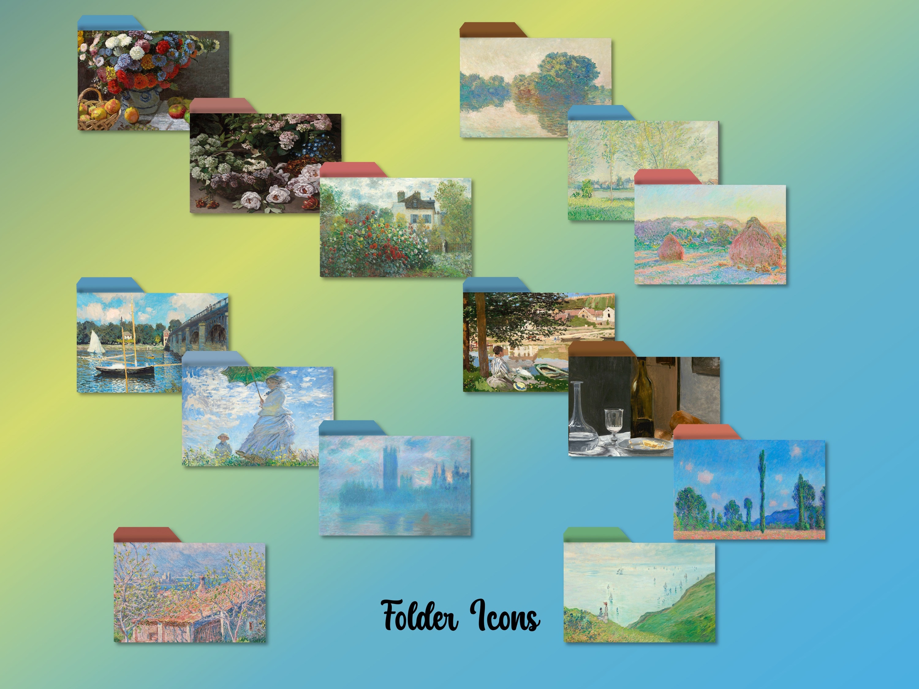 Monet Masterpieces Desktop Icons: Folder, File, Circle (digital ...