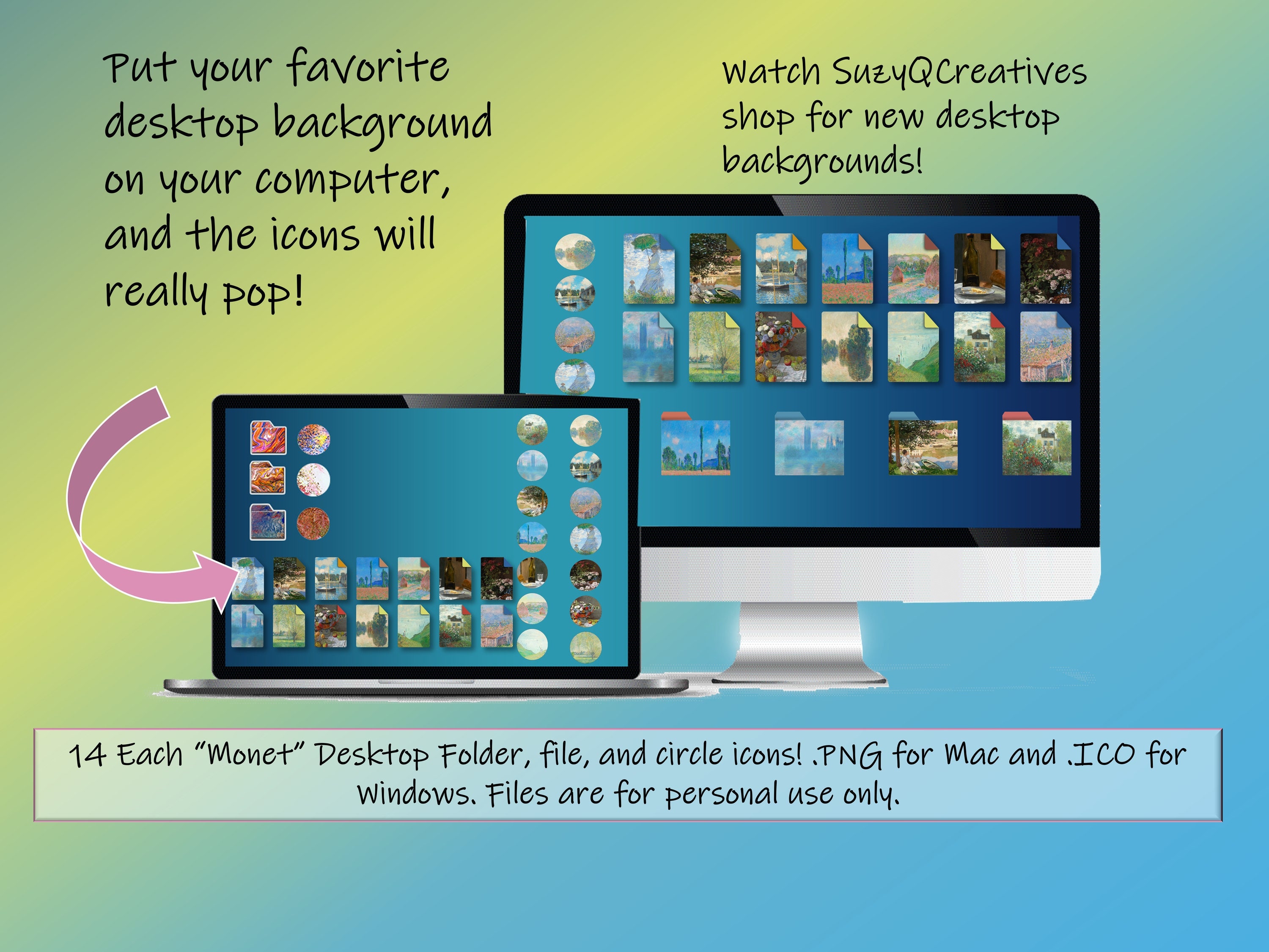 Monet Masterpieces Desktop Icons: Folder, File, Circle (digital ...