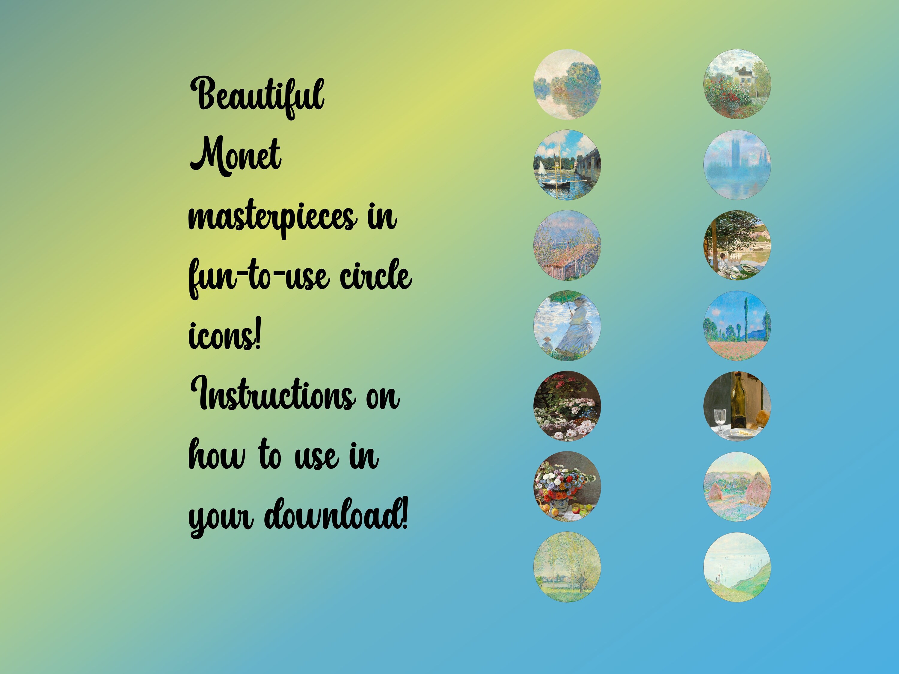 Monet Masterpieces Desktop Icons: Folder, File, Circle (digital ...