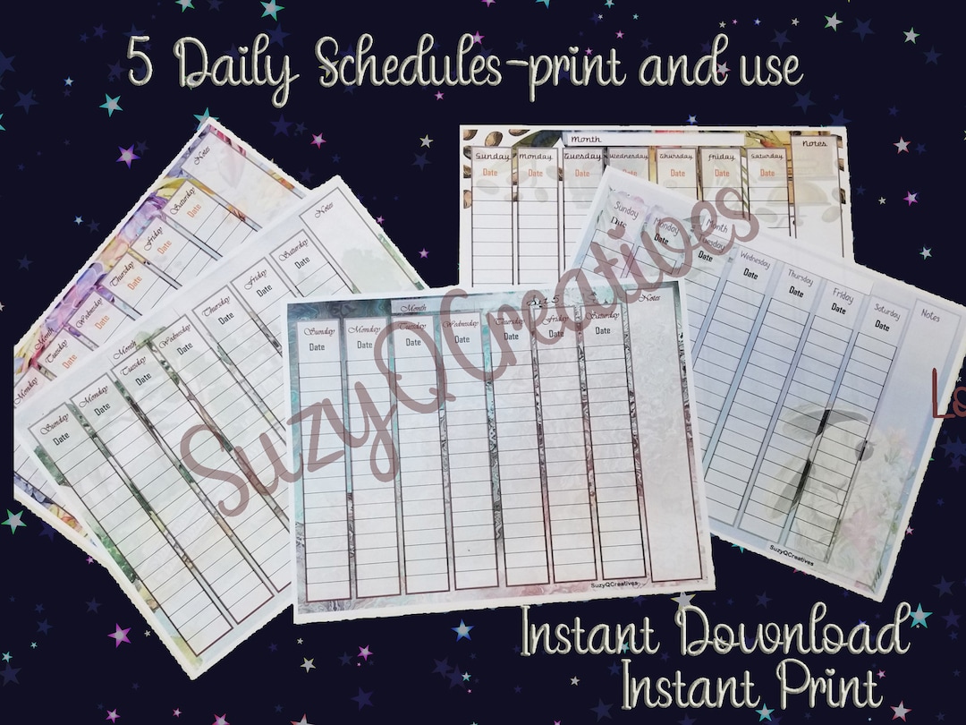 Set of 5 Colorful Weekly-daily Schedules and To-do Sheets to Print and ...