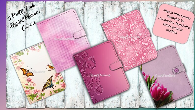 5 Pink Themed Digital Planner Notebook Covers | PNG Files for Goodnotes ...