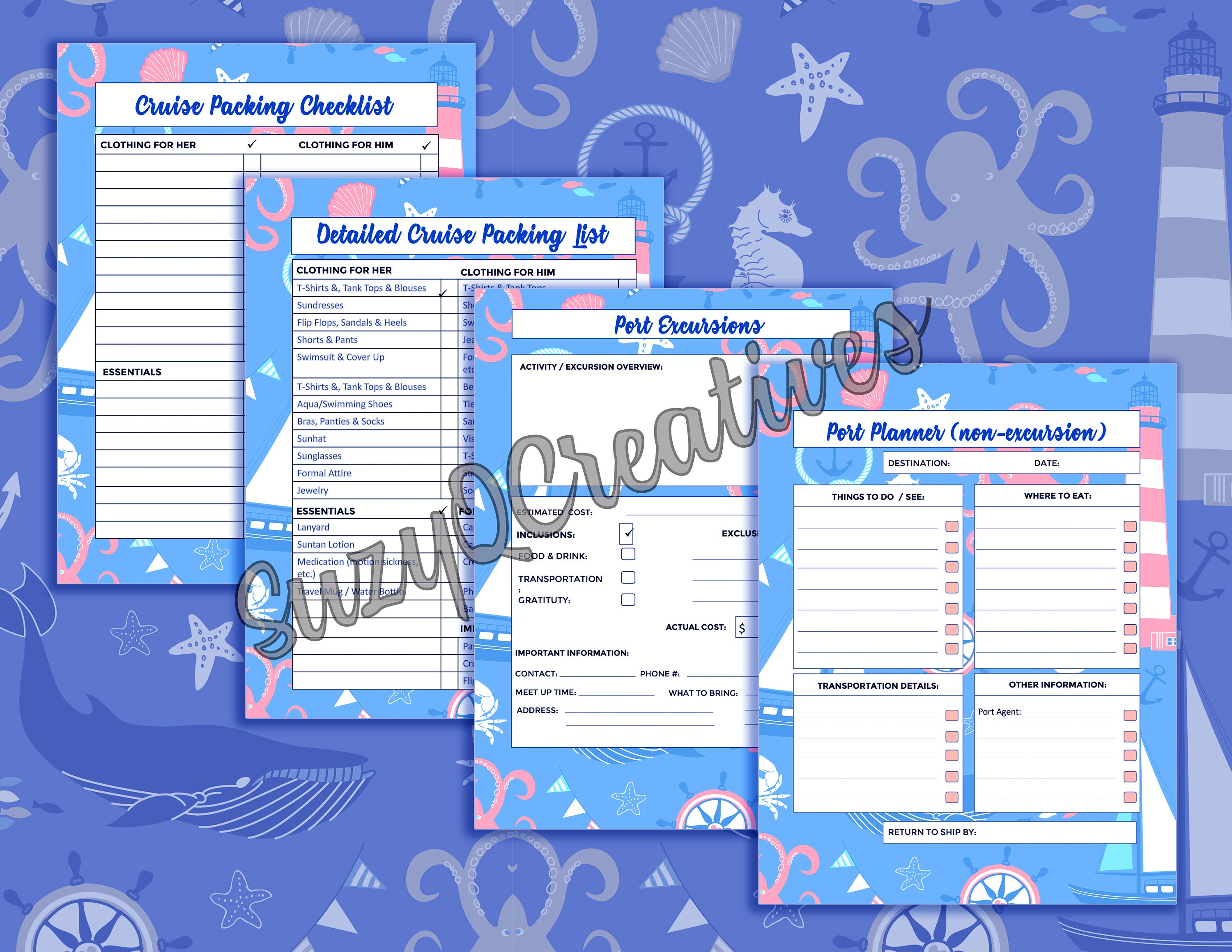 Cruise Planner & Journal, 24 Pages - Nautical Theme! Print All You Want ...