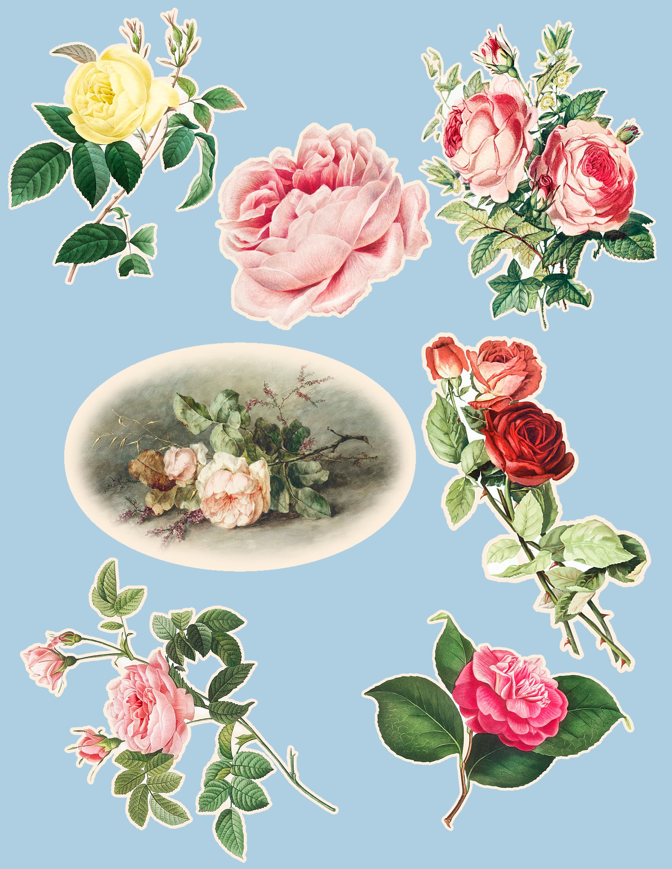 14 Printable Vintage Rose Images | Digital Collage Sheets | Instant ...