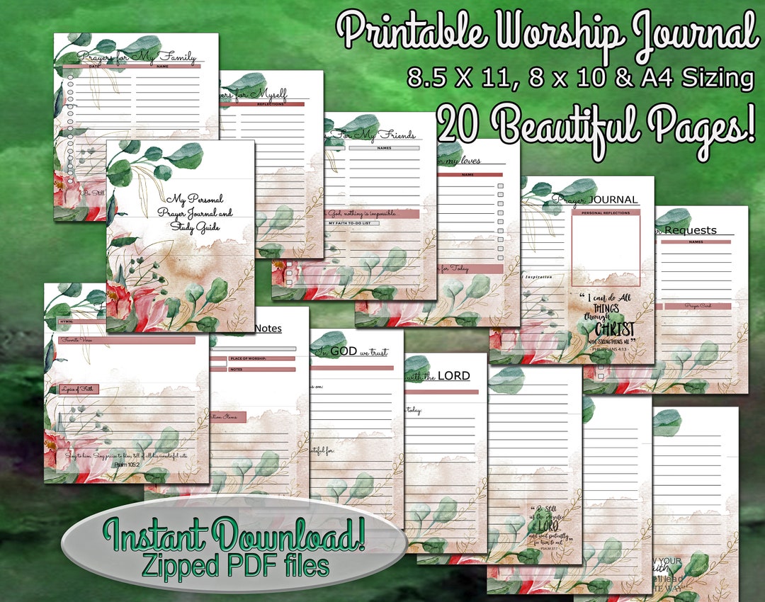 Printable Worship and Prayer Journal, 20 Beautiful Pages, Instant ...
