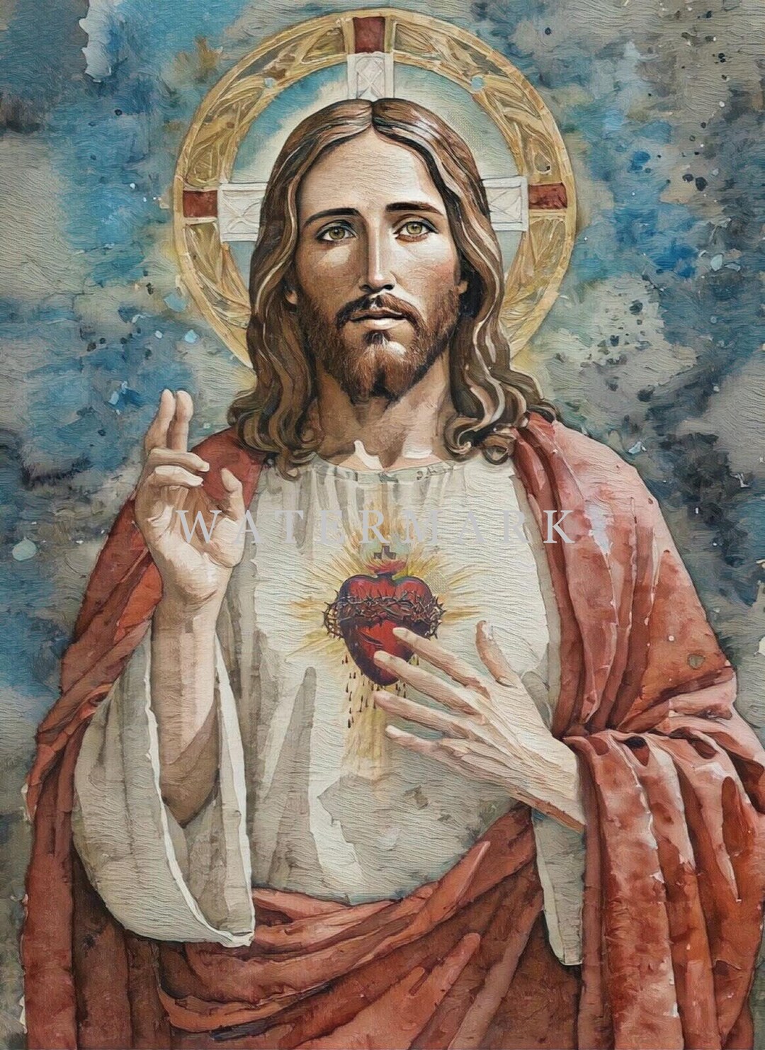 Most Sacred Heart of Jesus Custom Digital Watercolor Painting DIGITAL ...