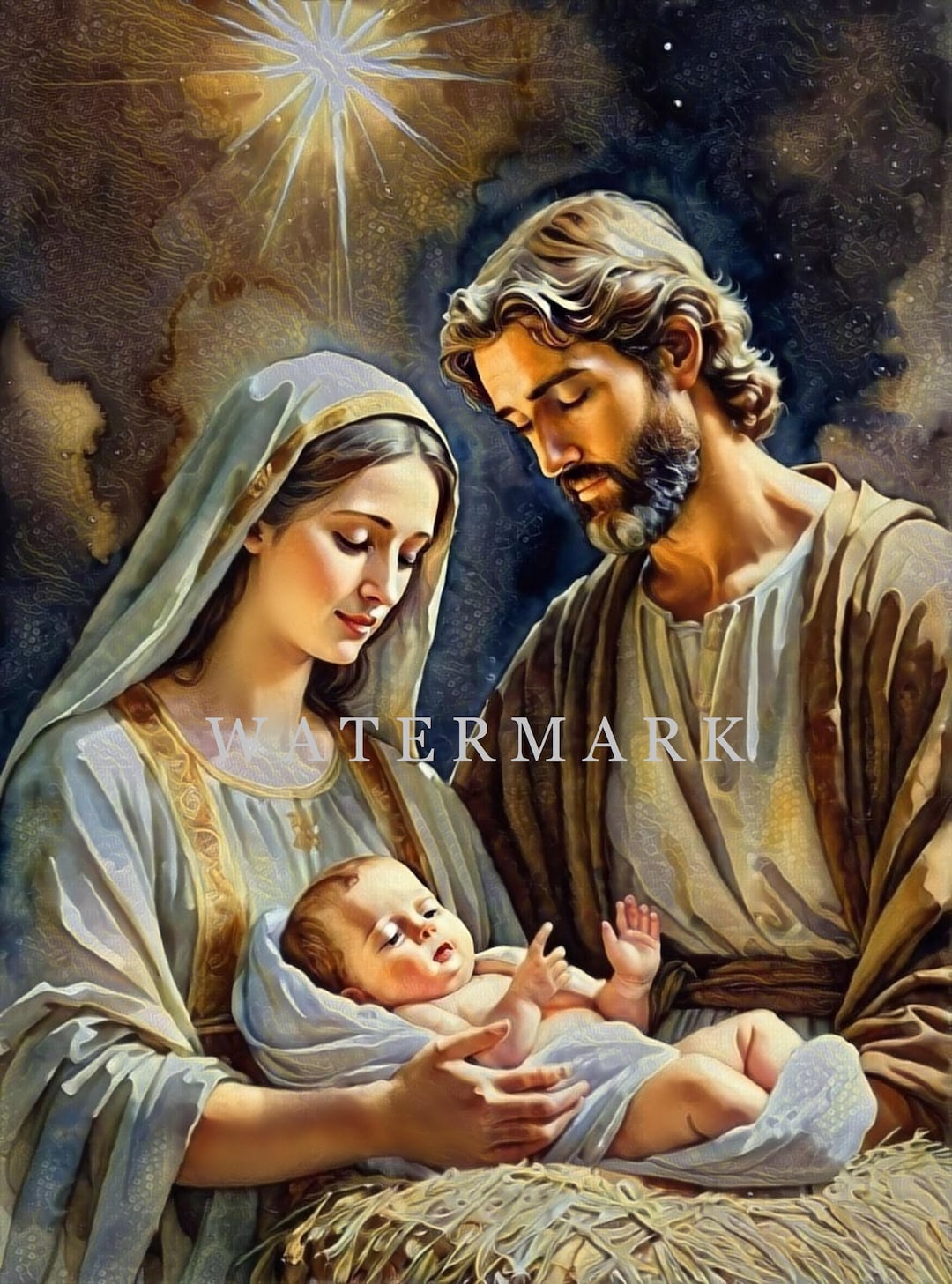 The Holy Family - Nativity - Christmas Custom Digital Oil Painting ...