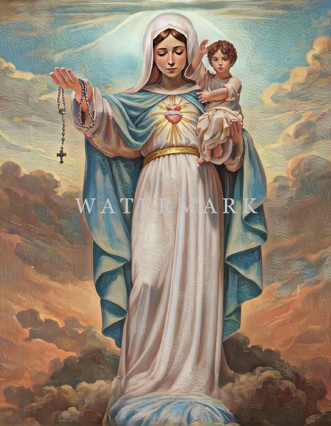 Our Lady Queen of the Most Holy Rosary Custom Digital Oil Painting ...