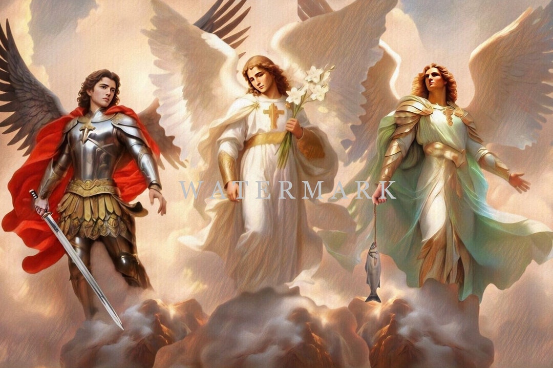 Archangels Gabriel, Michael and Raphael Custom Digital Oil Painting ...