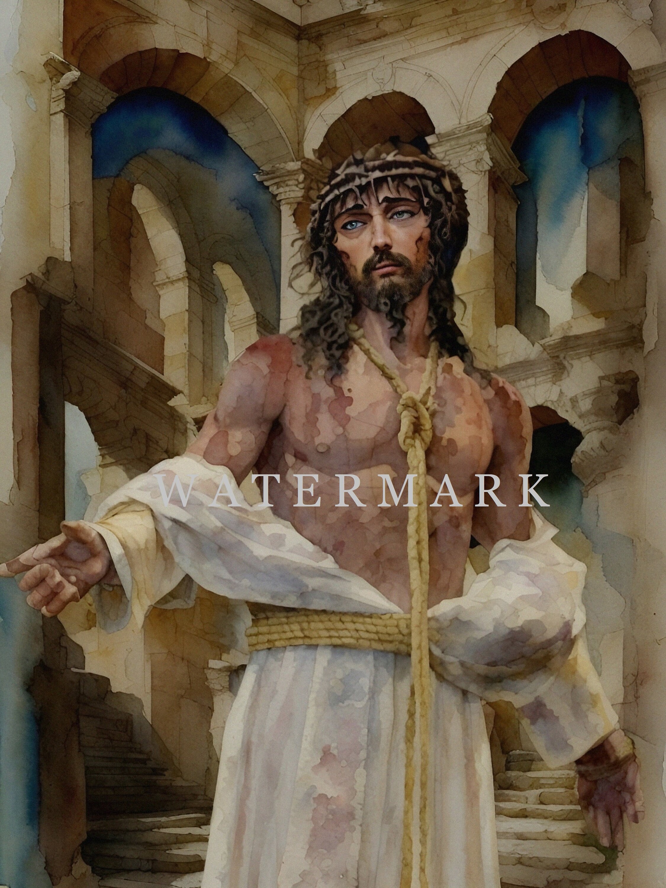 Jesus Scourging at the Pillar Custom Digital Watercolor Painting ...