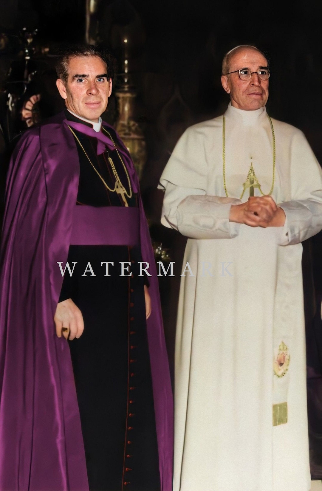 Venerable Archbishop Fulton J. Sheen and Pope Pius XII Custom Colorized Digital Photo Painting ...