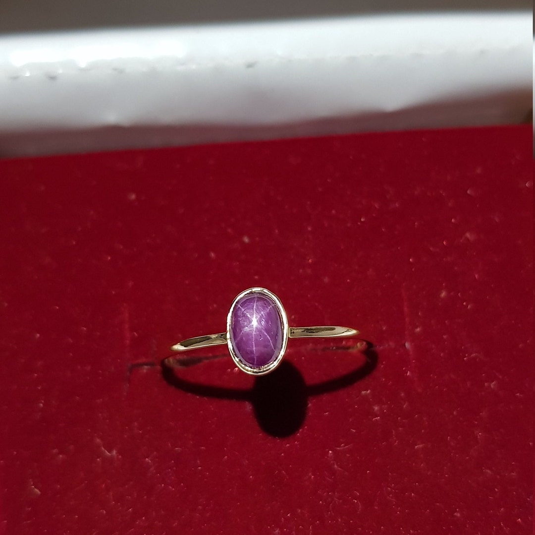 14k Solid Yellow Gold Natural 6x4mm Oval Shaped Star Ruby Star of India ...