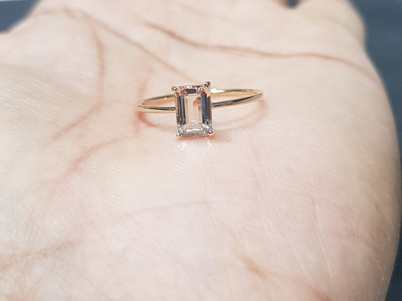 14k Solid Yellow Gold Natural Emerald Cut Rectangular Shaped Morganite ...