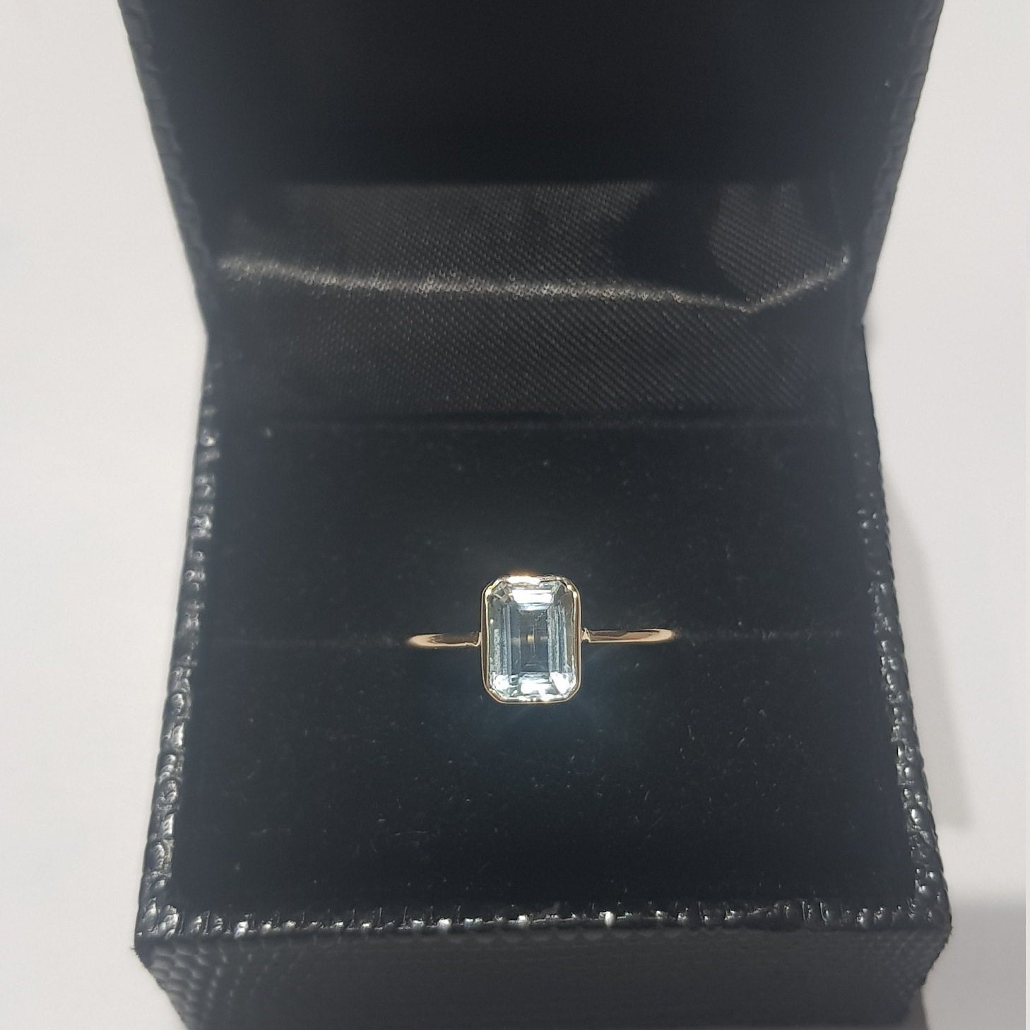 Rectangular Aquamarine Gold Ring - Etsy