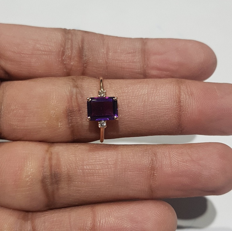 14k Solid Yellow Gold Natural Emerald Cut Rectangular Shaped Amethyst ...