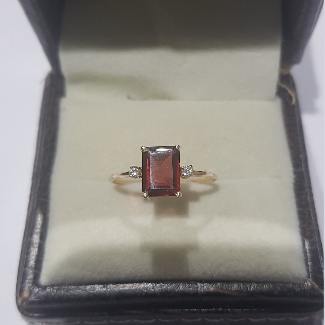 Garnet Ring / 14k Gold Garnet Ring / Diamond Garnet Ring / January ...