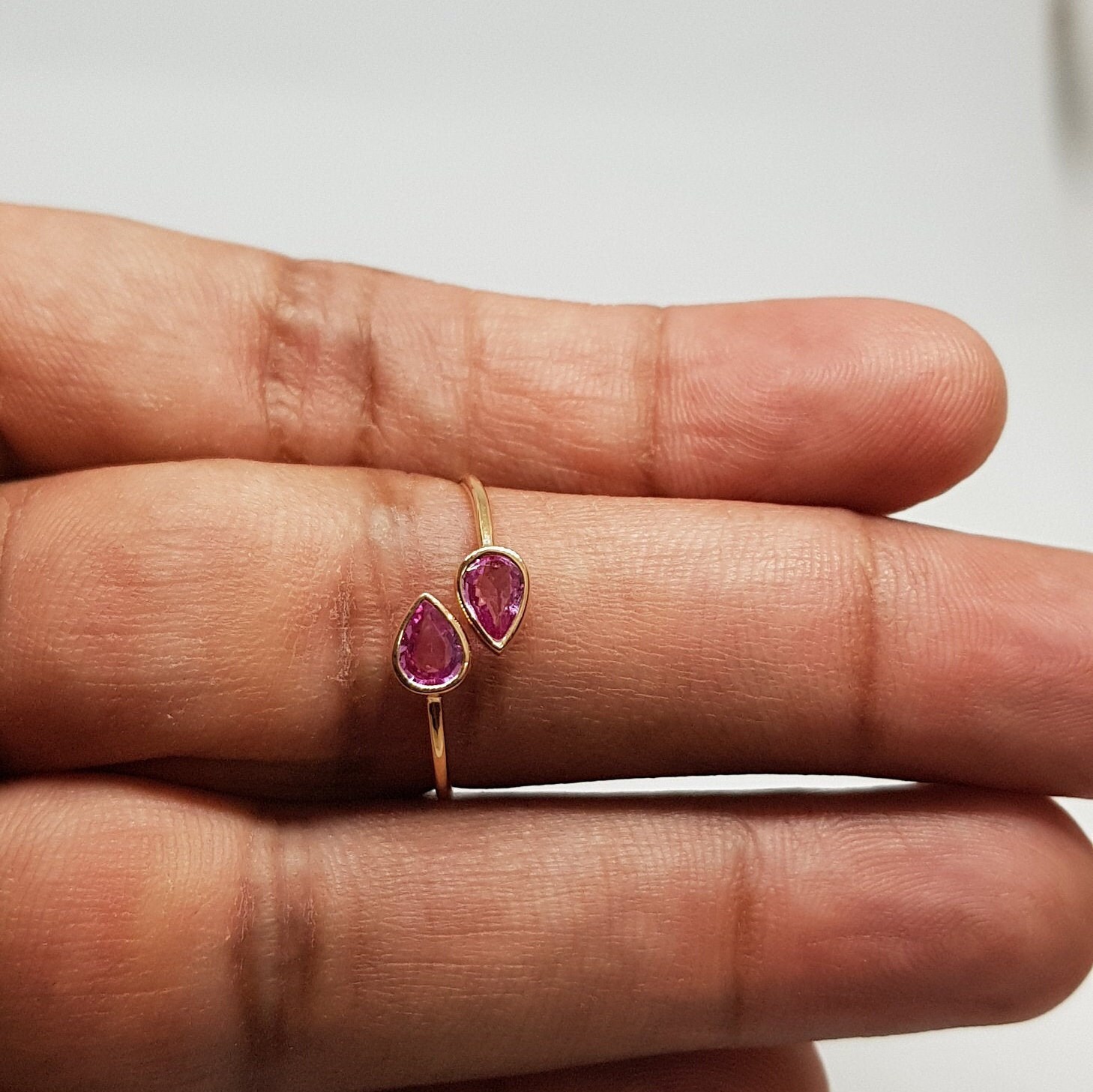 14k solid yellow gold natural pear shaped pink sapphire | Etsy