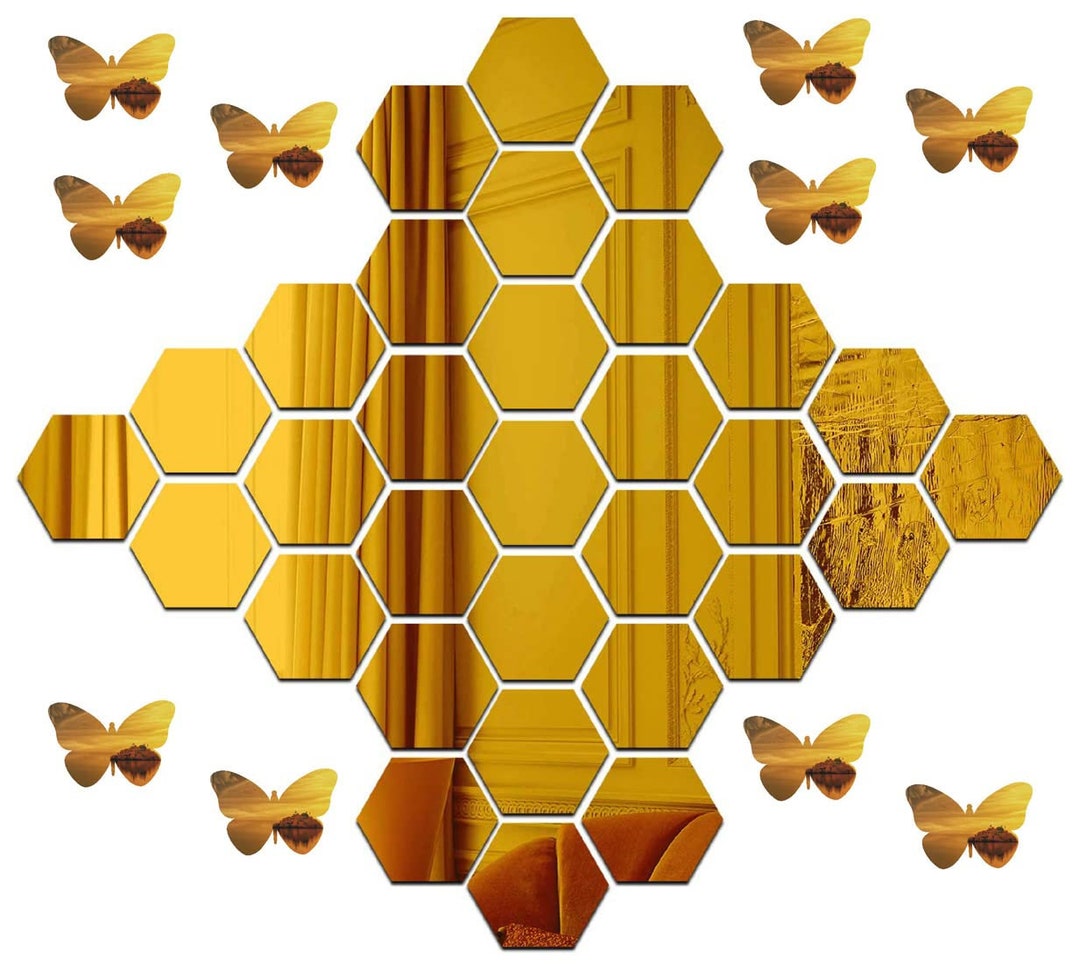 Sticker miroir hexagonal papillon et nid d'abeille pour mur, Sticker ...