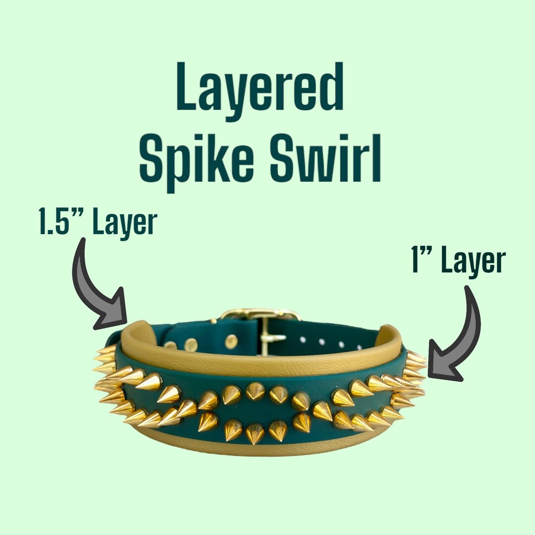1.5 Layered Spike Swirl Dog Collar Two Toned Collar Vegan Leather ...
