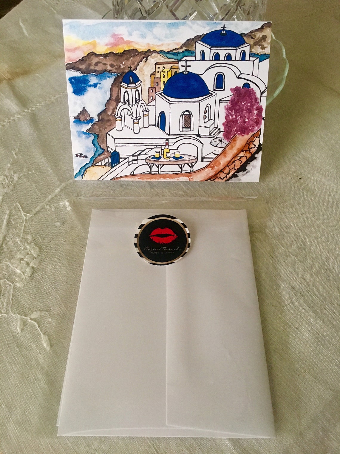 SANTORINI-GREECE Card-original Watercolor-dianna Dickson-single ...