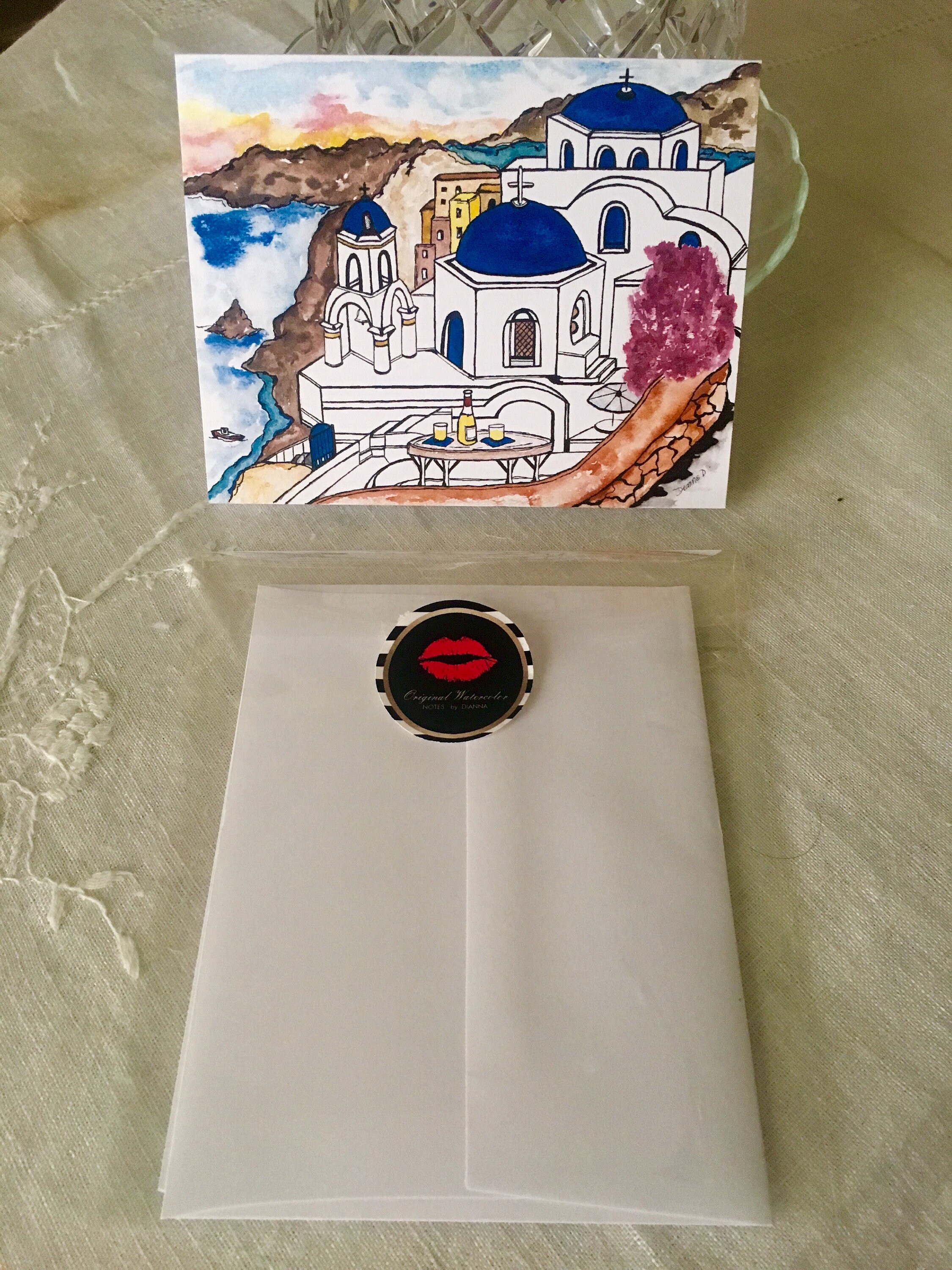 SANTORINI-GREECE Card-original Watercolor-dianna Dickson-single ...