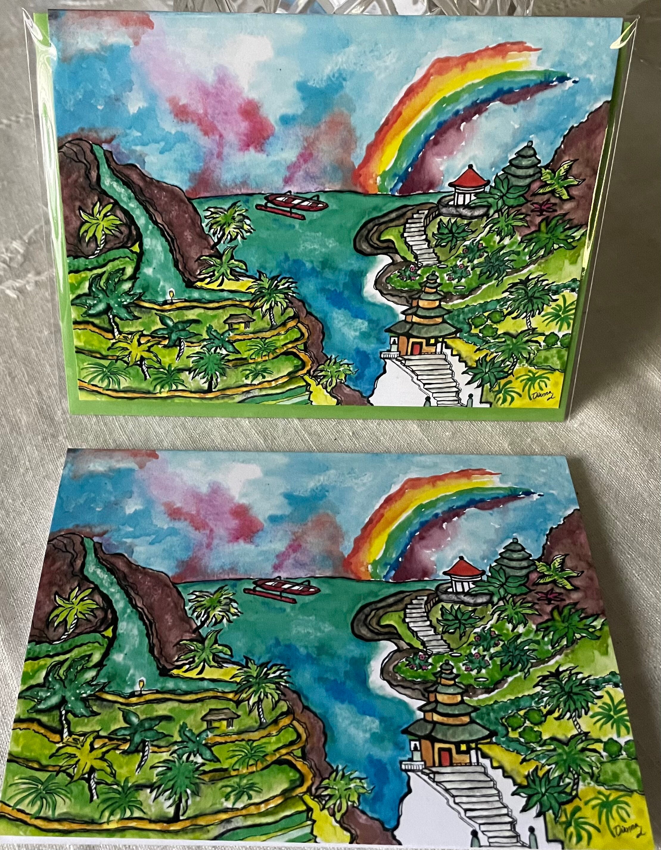 BALI Cards-indonesia”rainbows Over BALI” Original Watercolor-dianna ...