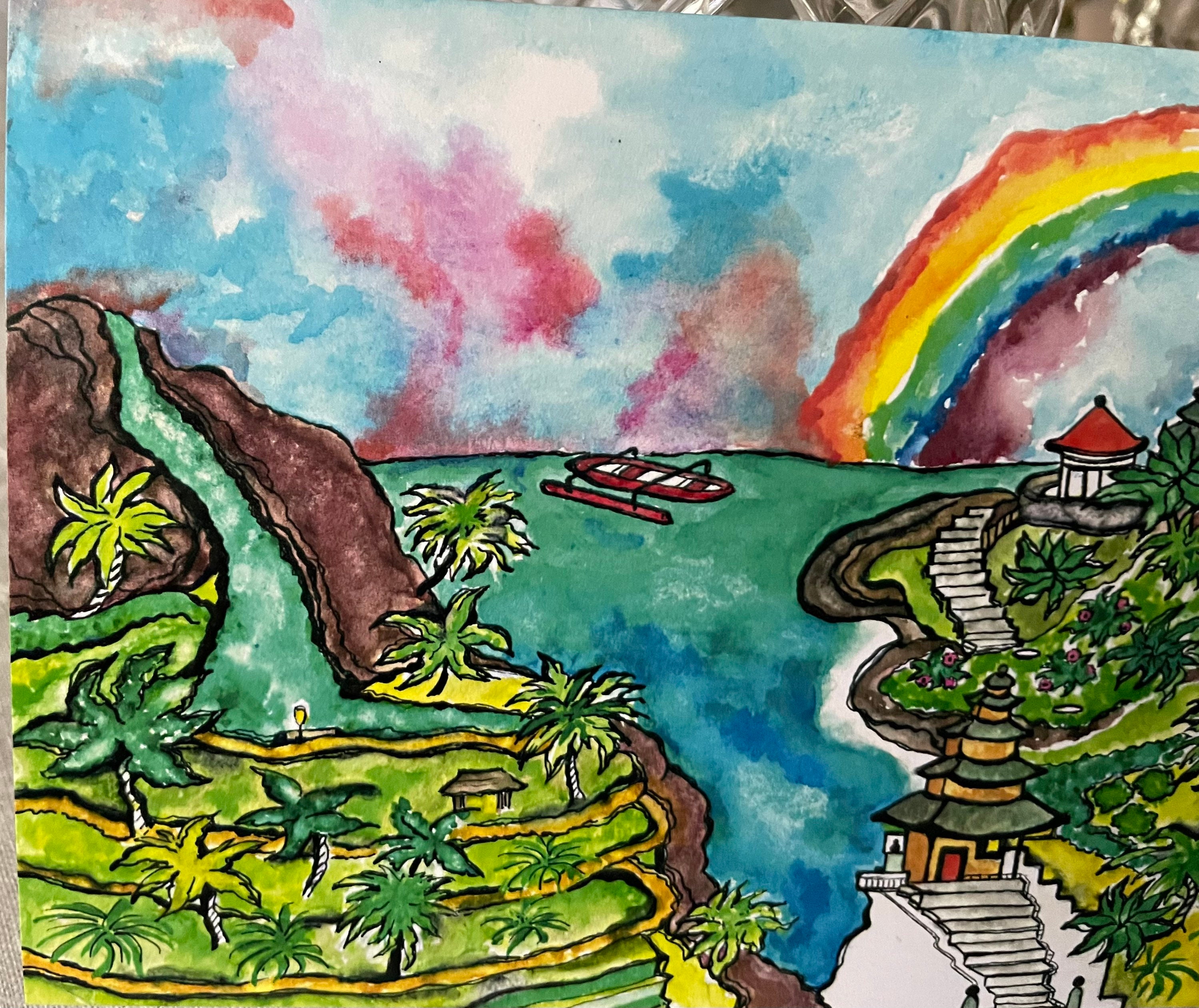 BALI Cards-indonesia”rainbows Over BALI” Original Watercolor-dianna ...