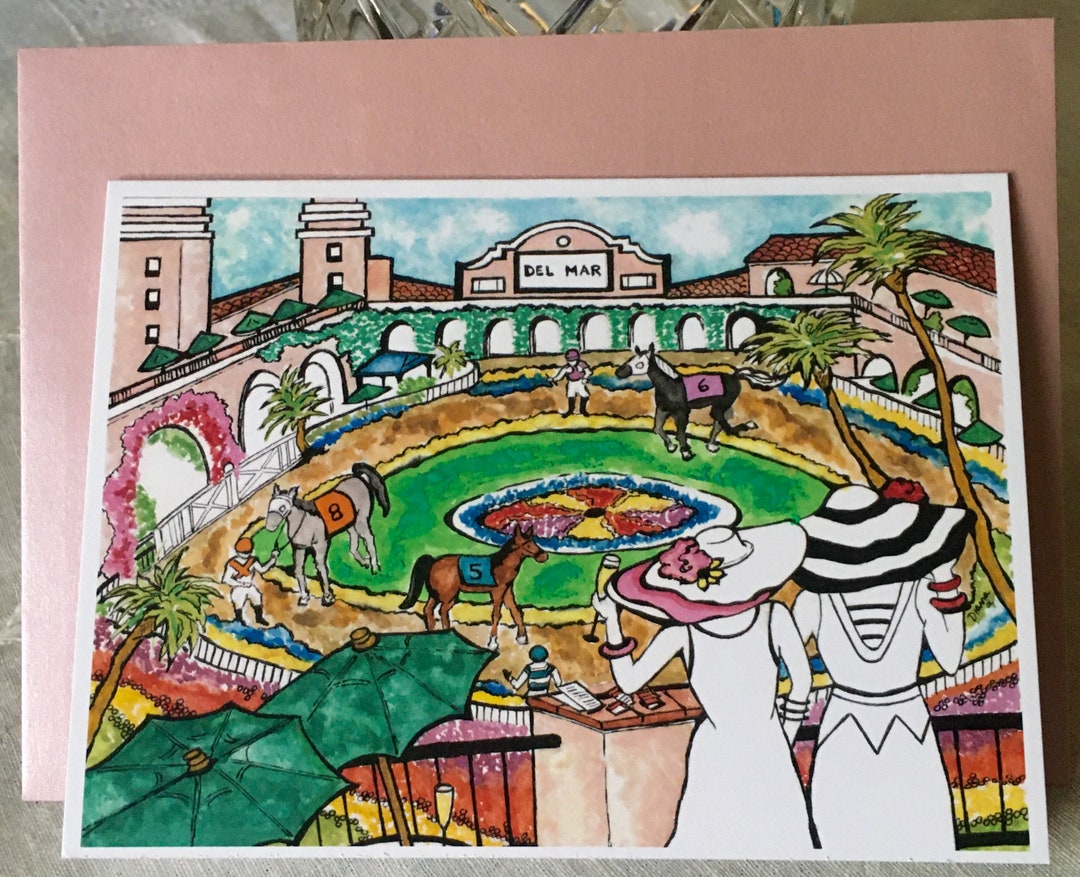 Del Mar Racetrack Notecard: Original Watercolor Art With Pink Envelope ...