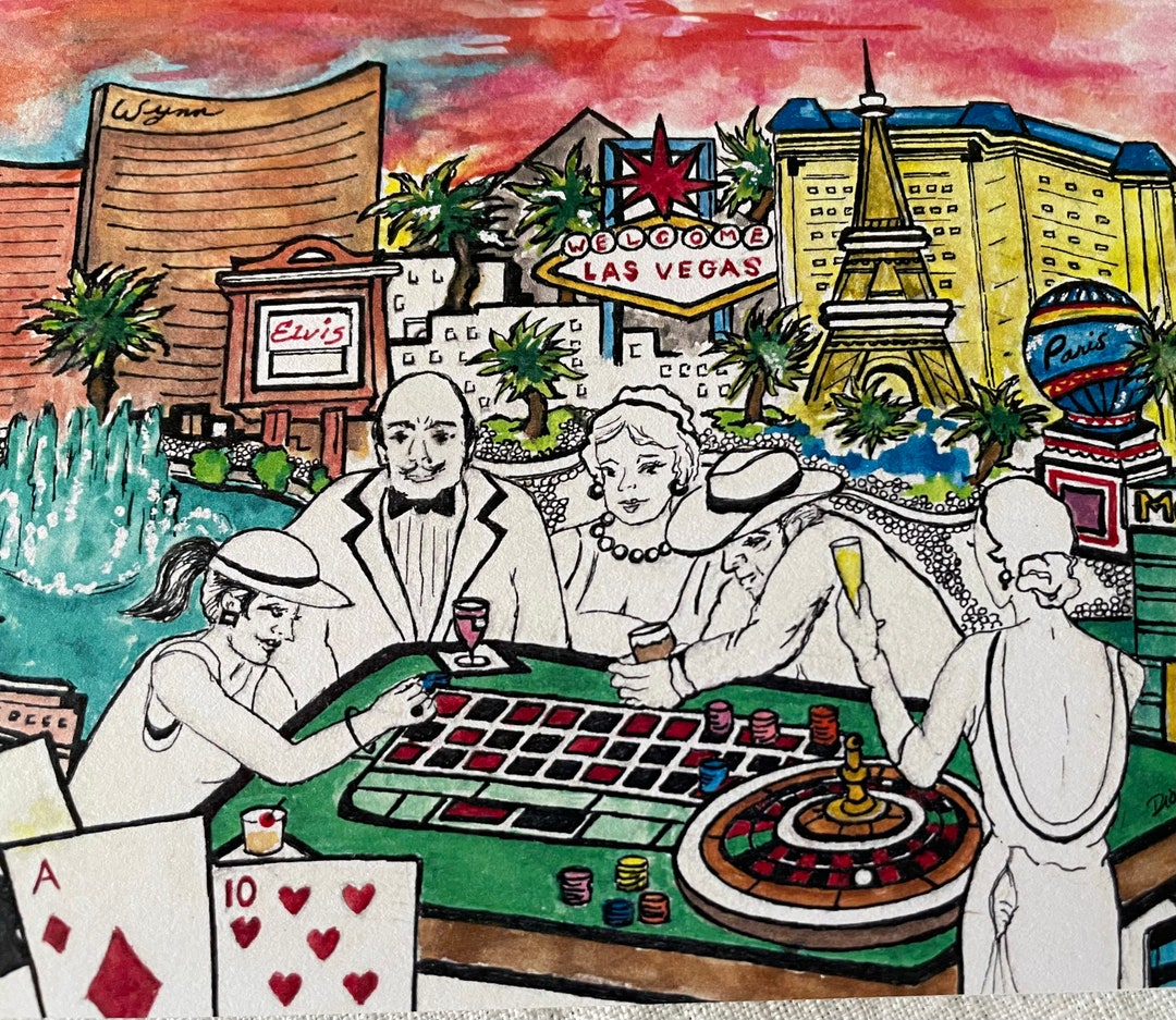 LAS VEGAS Cards-four Cards-original Watercolor “game of Chance”dianna ...